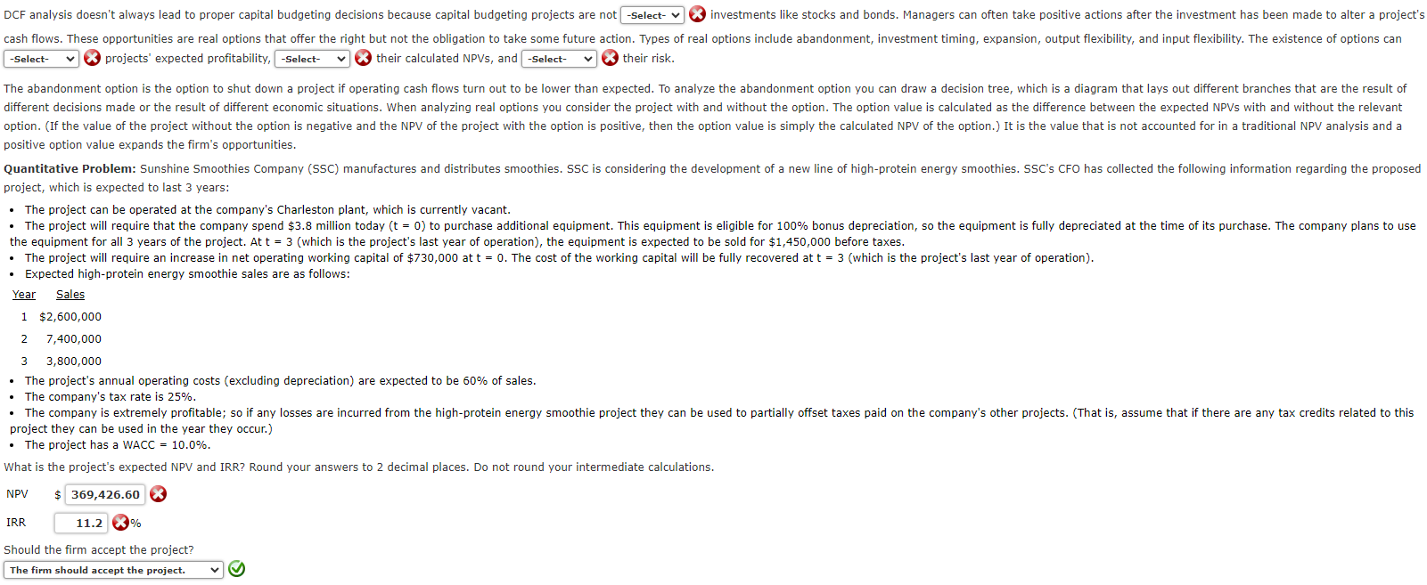Solved projects' expected profitability,their calculated | Chegg.com
