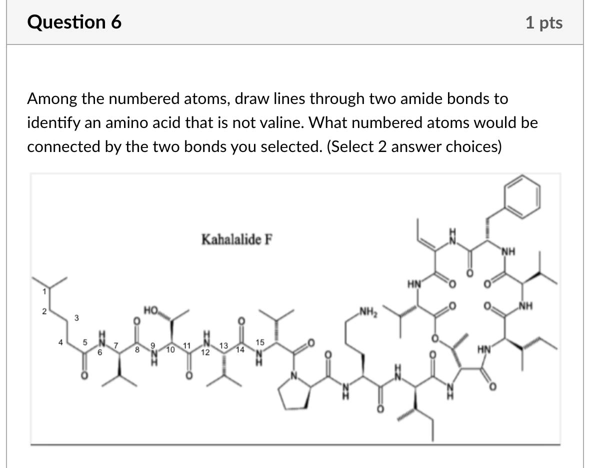 Solved Question 61 ﻿ptsAmong the numbered atoms, draw lines | Chegg.com