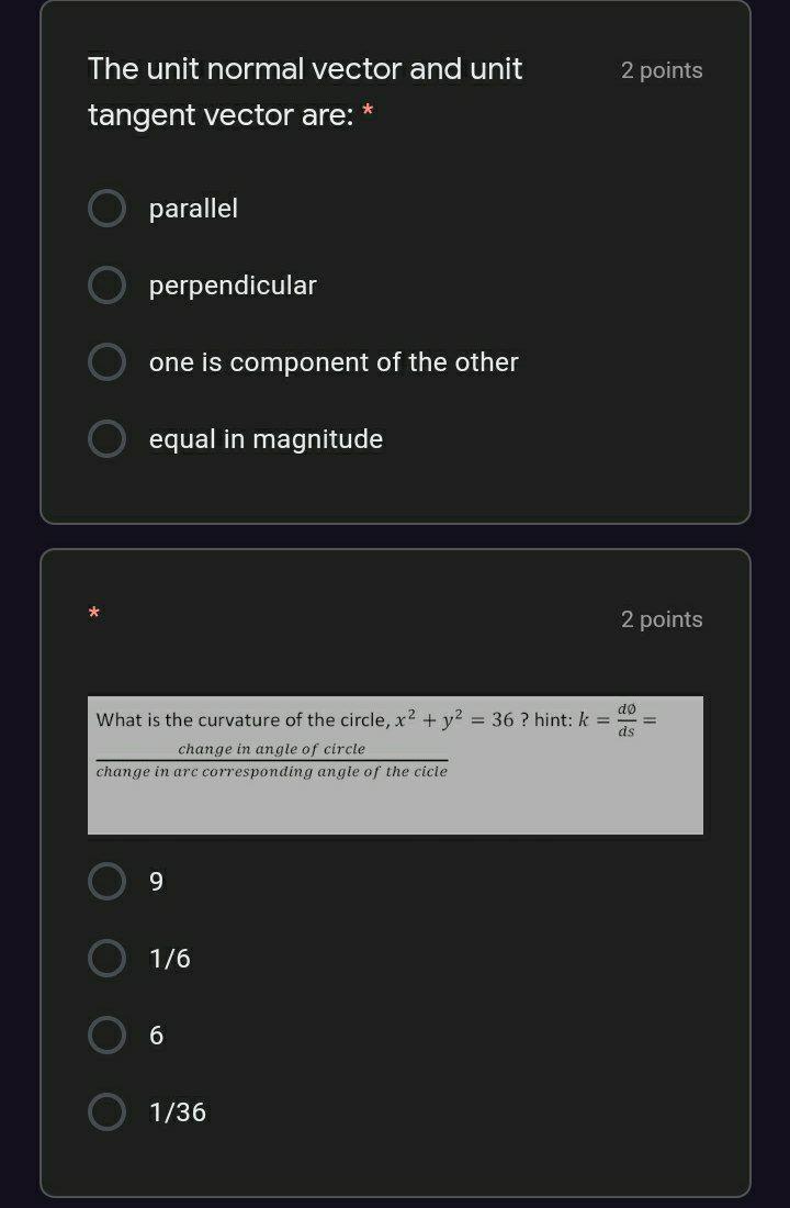 Solved 2 points The unit normal vector and unit tangent | Chegg.com