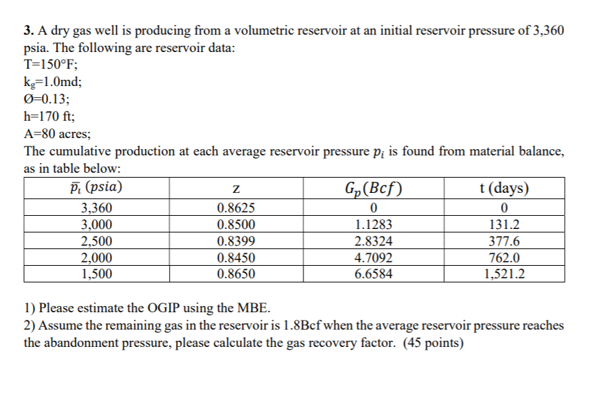 Solved 3. A dry gas well is producing from a volumetric | Chegg.com