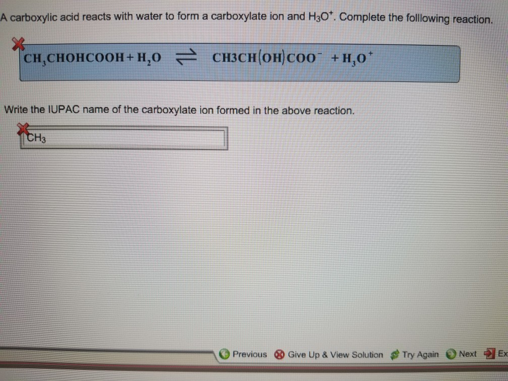 Solved A Carboxylic Acid Reacts With Water To Form A