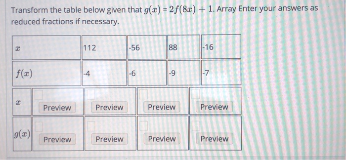 Solved Transform the table below given that g(x) 2f(8x) + 1. | Chegg.com