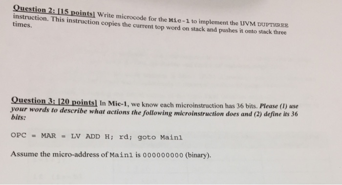 Solved Question 2: 115 pointsl Write microcode for the Mic-1 | Chegg.com