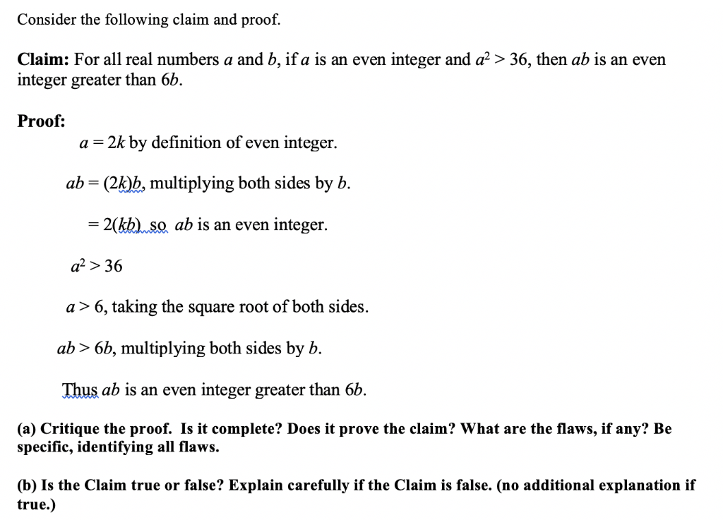 Solved Consider the following claim and proof Claim: For all | Chegg.com