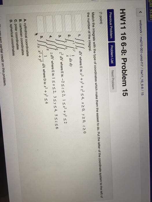 Solved WeBWork ma215-001-umd-f17:HW11 16 6-8:10 Logged in as | Chegg.com