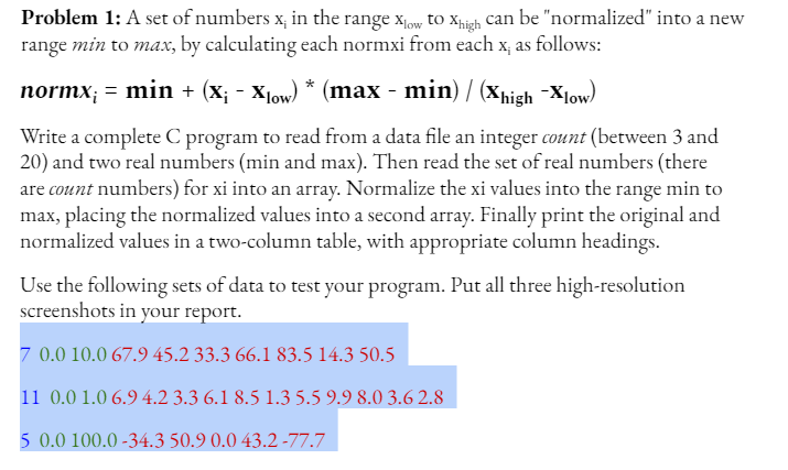 Solved Problem 1: A set of numbers xi in the range xlow to | Chegg.com