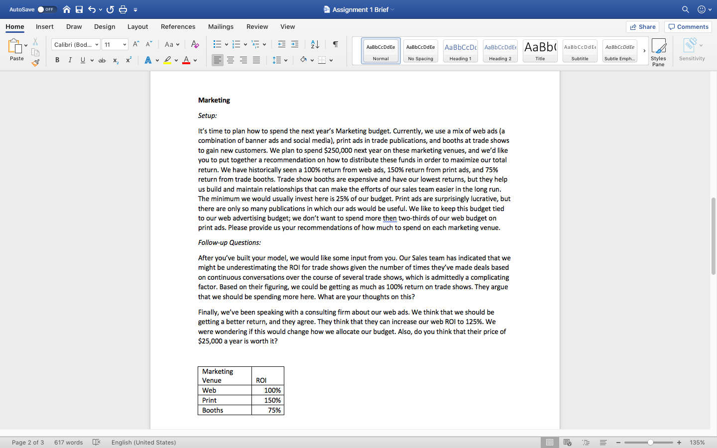 Solved AutoSave A SU 8 = Assignment 1 Brief Home Insert Draw | Chegg.com