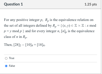 Solved For any positive integer p,Rp is the equivalence | Chegg.com