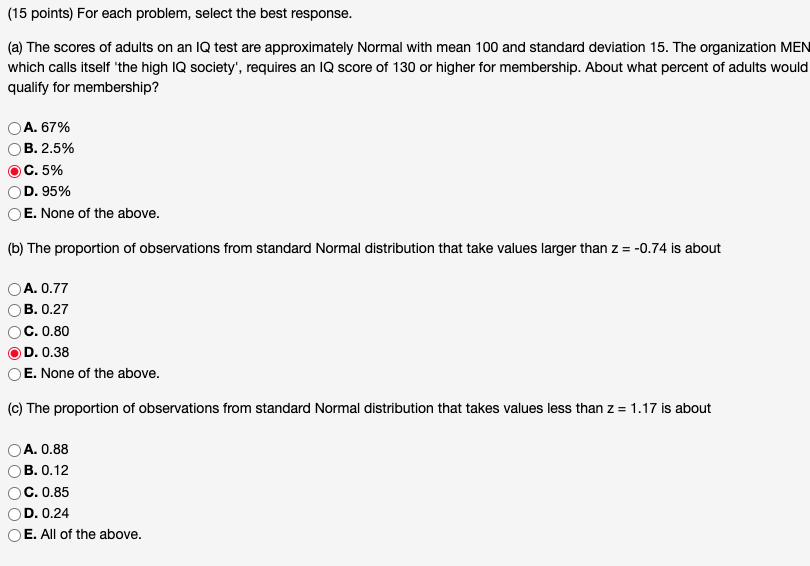 Solved (15 points) For each problem, select the best | Chegg.com