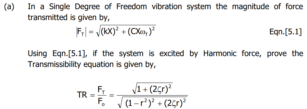 Solved (a) In a Single Degree of Freedom vibration system | Chegg.com