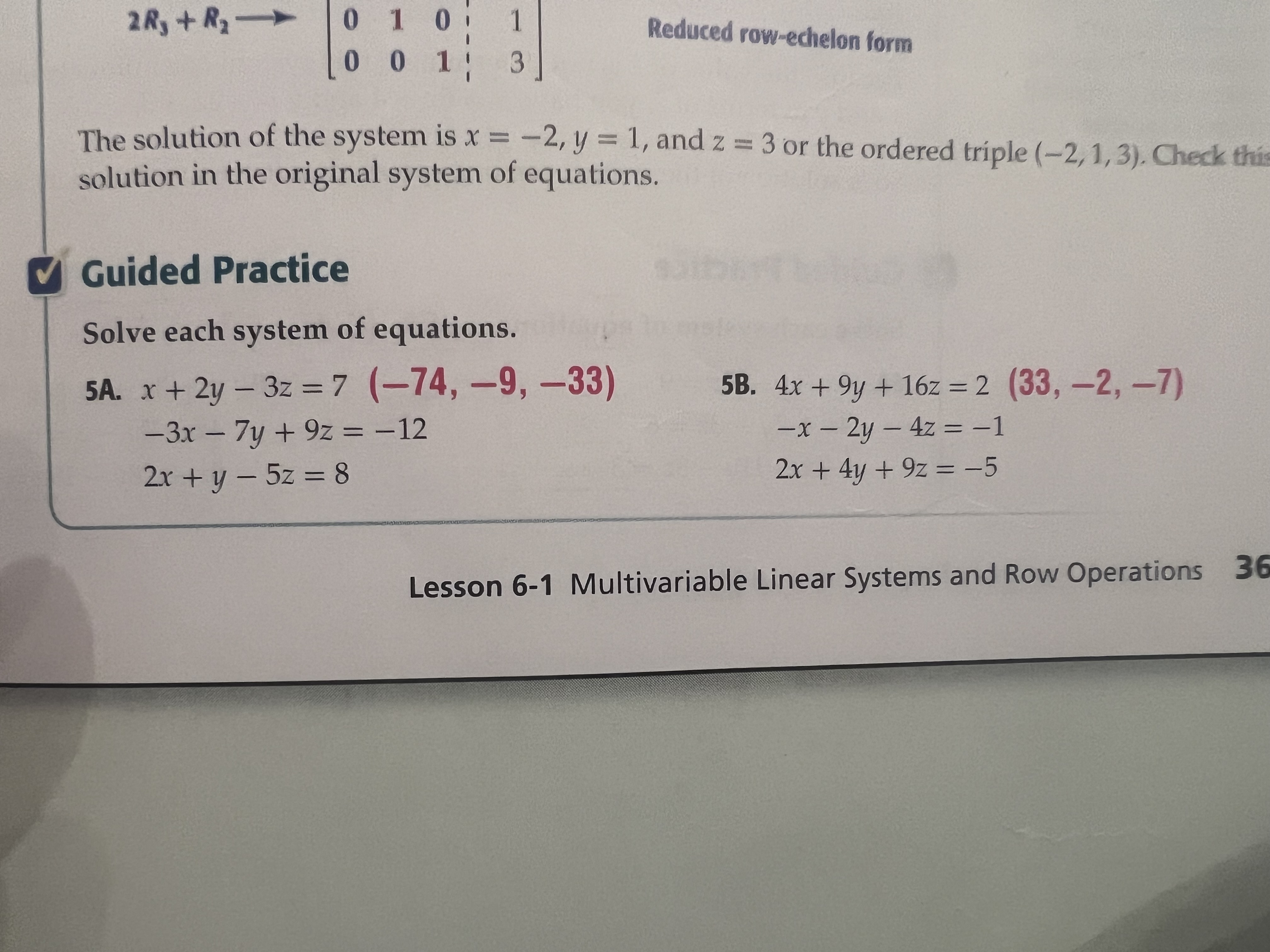 Solved 2R3+R2 [00100113] Reduced row-echelon form The | Chegg.com