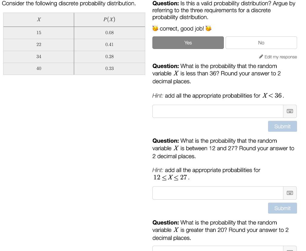 Solved Consider the following discrete probability | Chegg.com