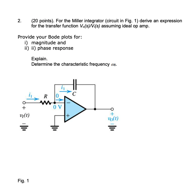 Solved 2. (20 points). For the Miller integrator (circuit in | Chegg.com