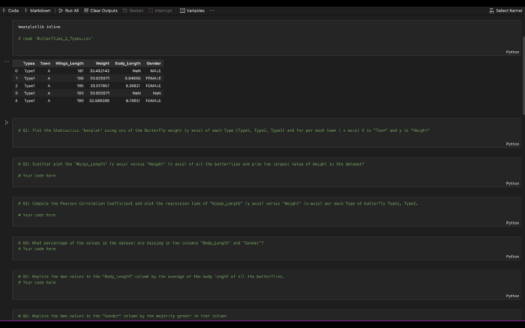 | Code | Markdown >> Run All Clear Outputs Restart | Chegg.com