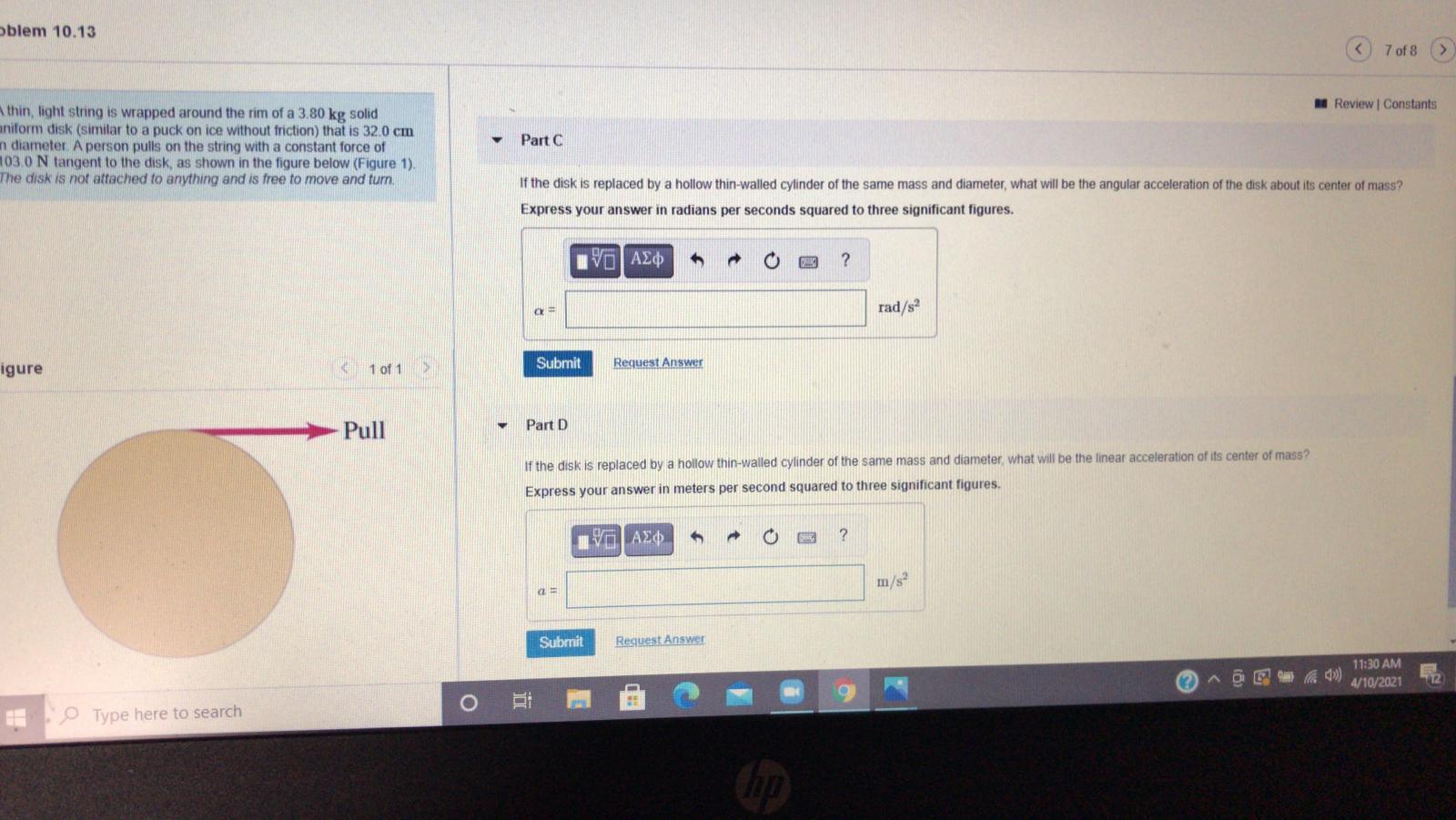 Solved Problem 10.13 A thin, light string is wrapped around | Chegg.com