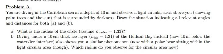Solved Problem 3. You are diving in the Caribbean sea at a | Chegg.com
