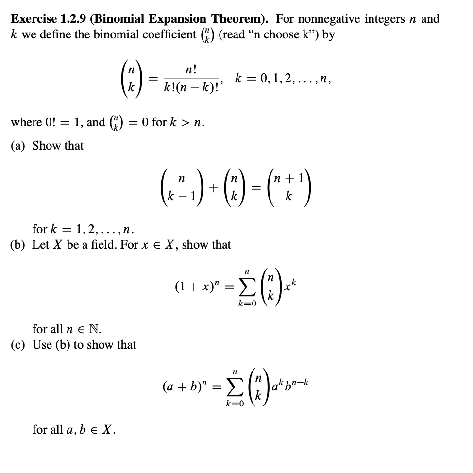 Solved Exercise 1.2.9 (Binomial Expansion Theorem). For | Chegg.com