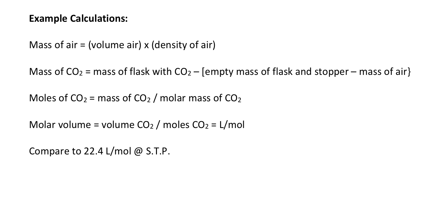 Solved Example Calculations: Mass of air = (volume air) x | Chegg.com