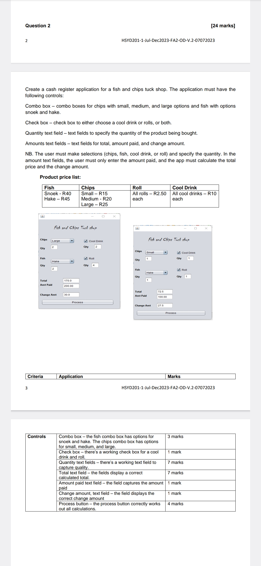 Solved Create a cash register application for a fish and | Chegg.com