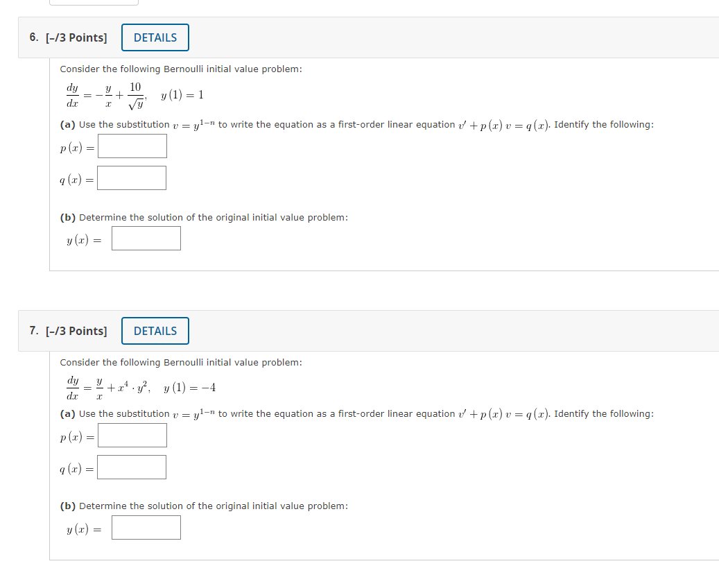 Solved 6. [-/3 Points] DETAILS Consider the following | Chegg.com