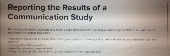 Solved Reporting the Results of a Communication Study This | Chegg.com