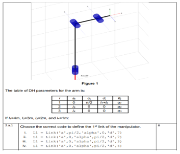 Solved Figure 1 The table of DH parameters for the arm is: a | Chegg.com