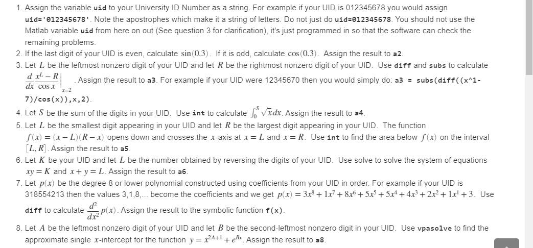 Solved x=2 1. Assign the variable uid to your University ID | Chegg.com