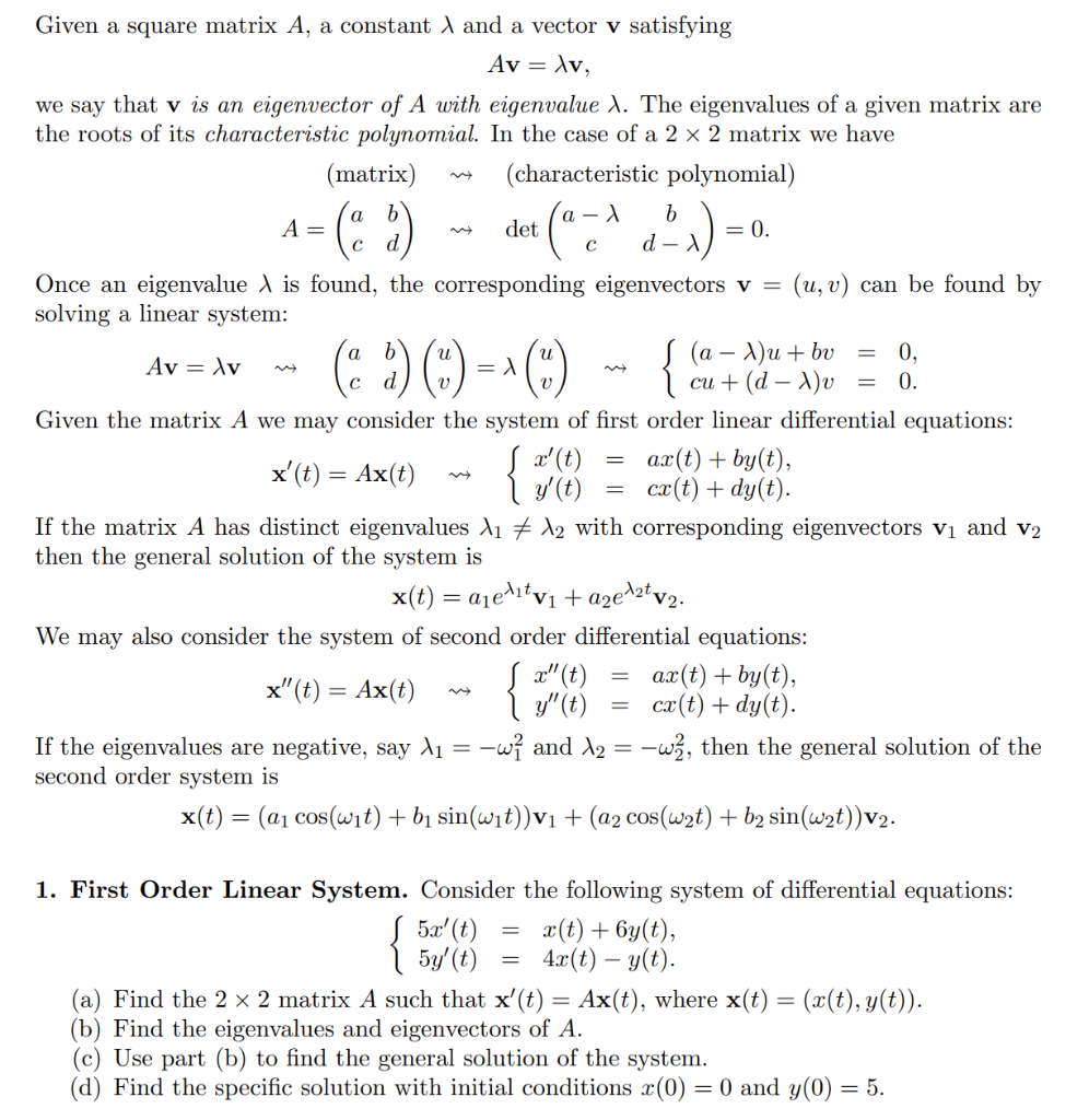 Solved Given a square matrix A, a constant λ and a vector v | Chegg.com