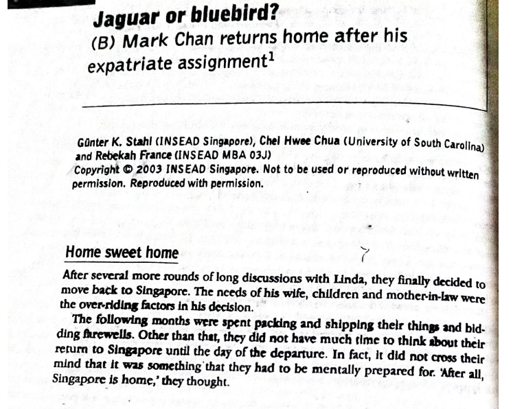 Solved Jaguar or bluebird? (B) Mark Chan returns home after | Chegg.com