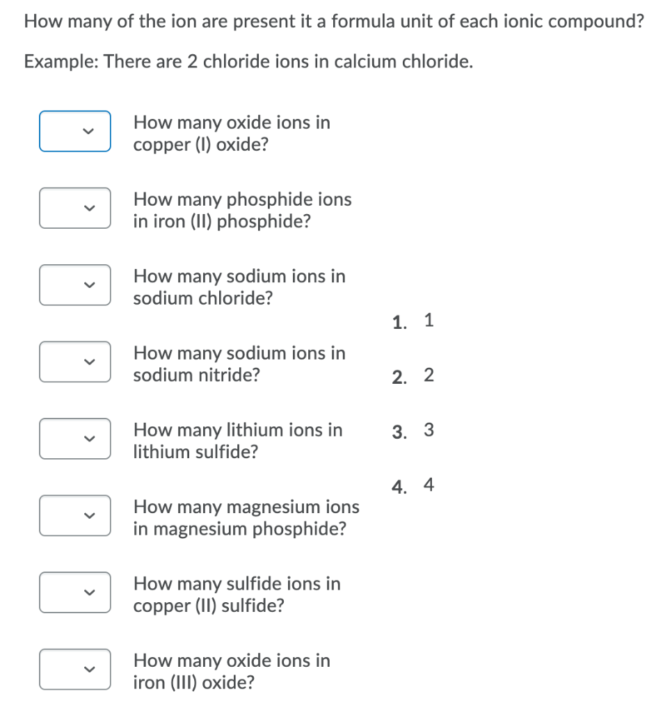Solved How many of the ion are present it a formula unit of | Chegg.com