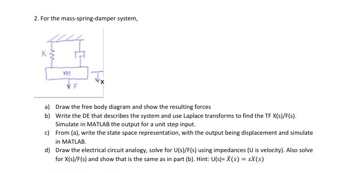 For the mass-spring-damper system, a) Draw the free | Chegg.com