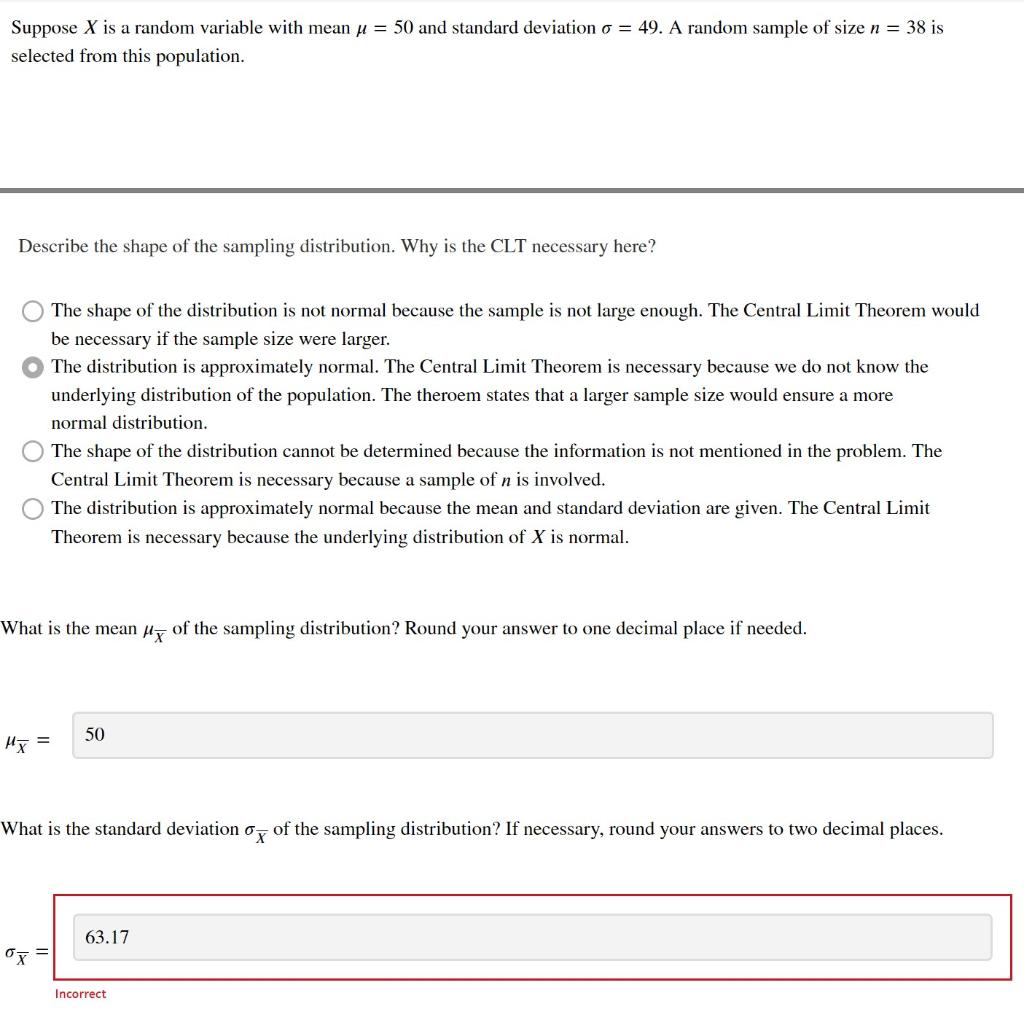 Solved Suppose X is a random variable with mean μ=50 and | Chegg.com
