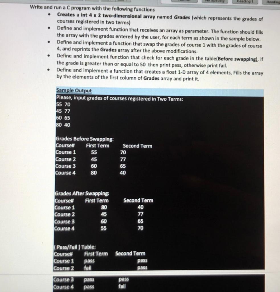 Solved Heading Heading . Write and run a C program with the | Chegg.com