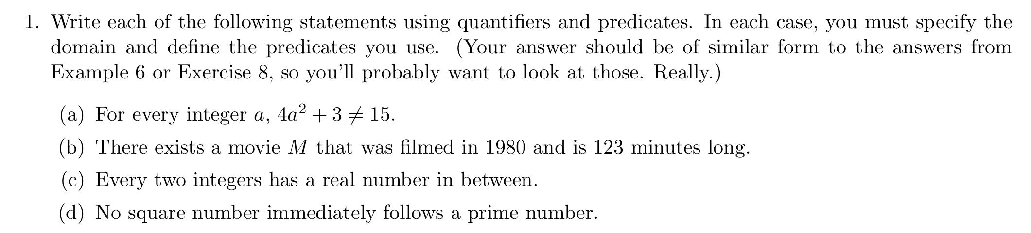 Solved 1. Write each of the following statements using | Chegg.com
