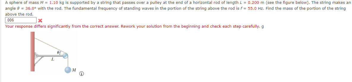 Solved A sphere of mass M=1.10 kg is supported by a string | Chegg.com