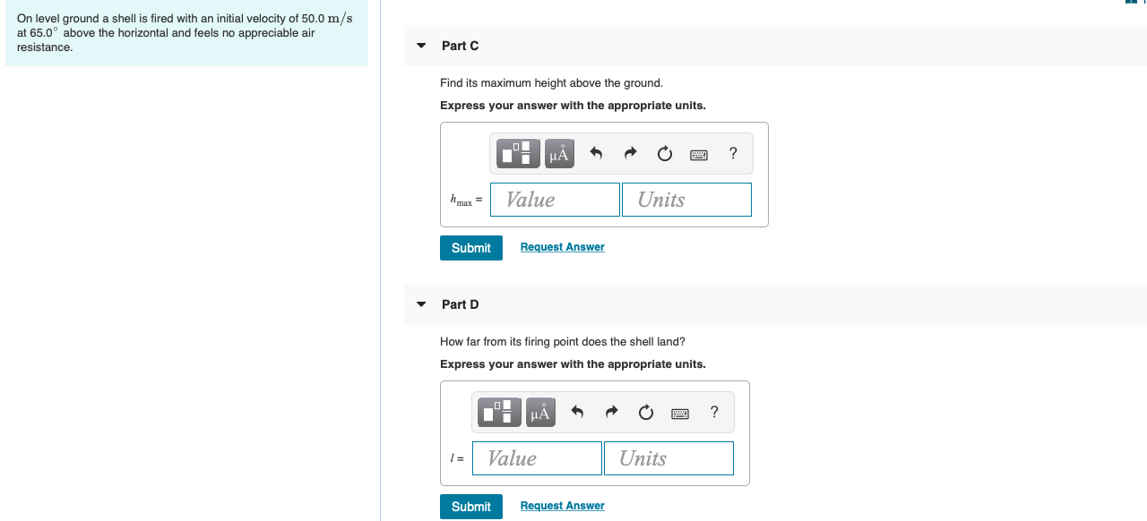 Solved On level ground a shell is fired with an initial | Chegg.com