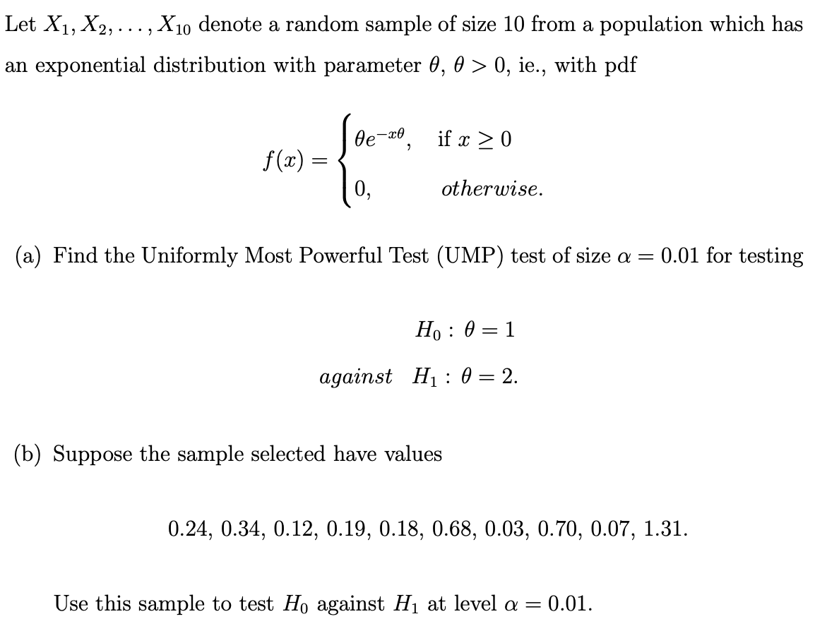 Solved Let X₁, X2, ..., X₁0 denote a random sample of size | Chegg.com