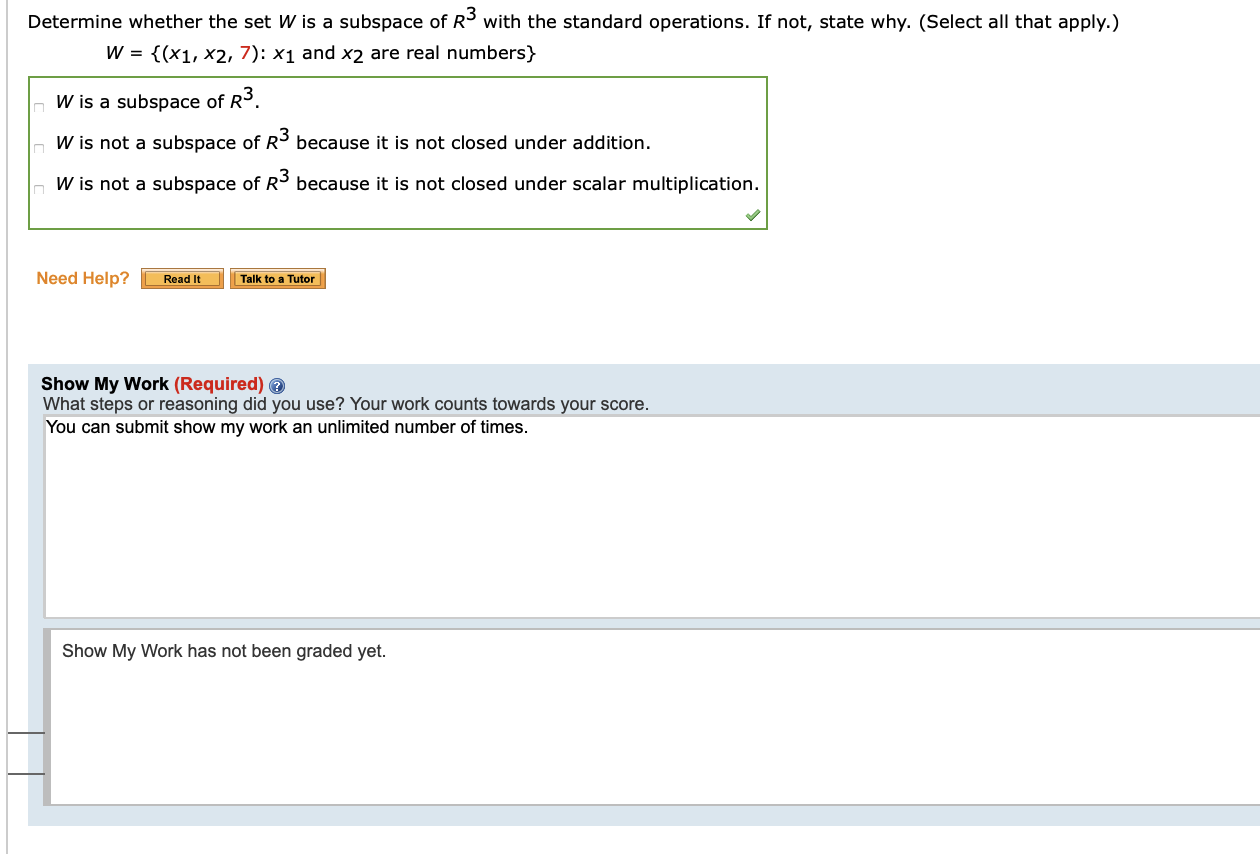 Solved Determine whether the set W is a subspace of R with | Chegg.com
