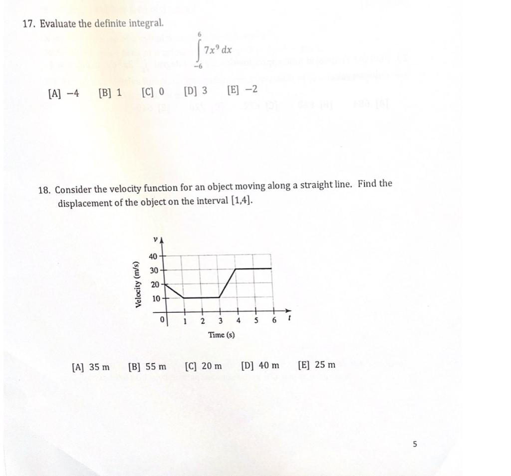 Solved 17. Evaluate the definite integral. ∫−667x9dx [A]−4 | Chegg.com