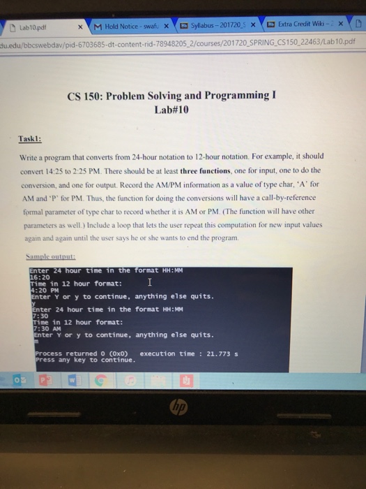 Solved Lab10pd xeM1 Hold Notce-swah xem syllabus-201720. xYw | Chegg.com