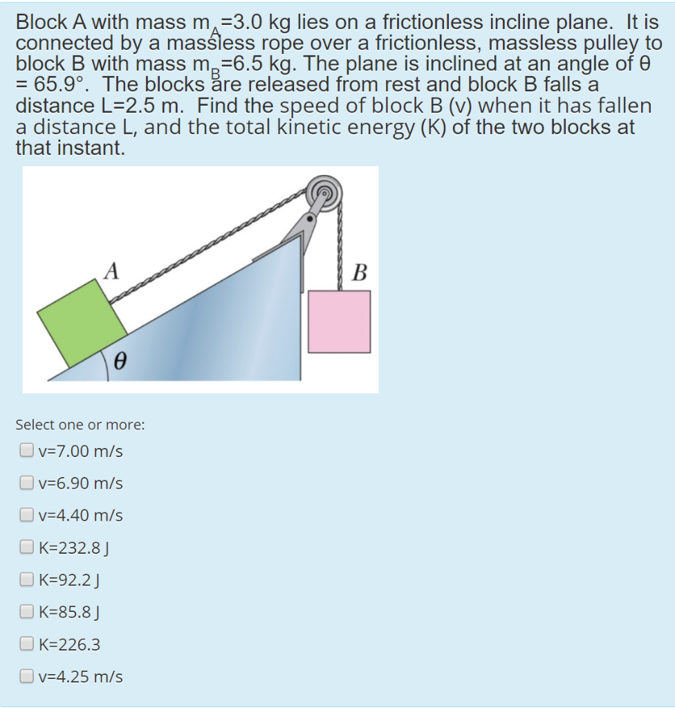 Solved Block A with mass m, =3.0 kg lies on a frictionless | Chegg.com