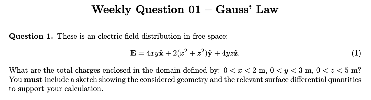 Solved Weekly Question 01 - Gauss' Law Question 1. These is | Chegg.com