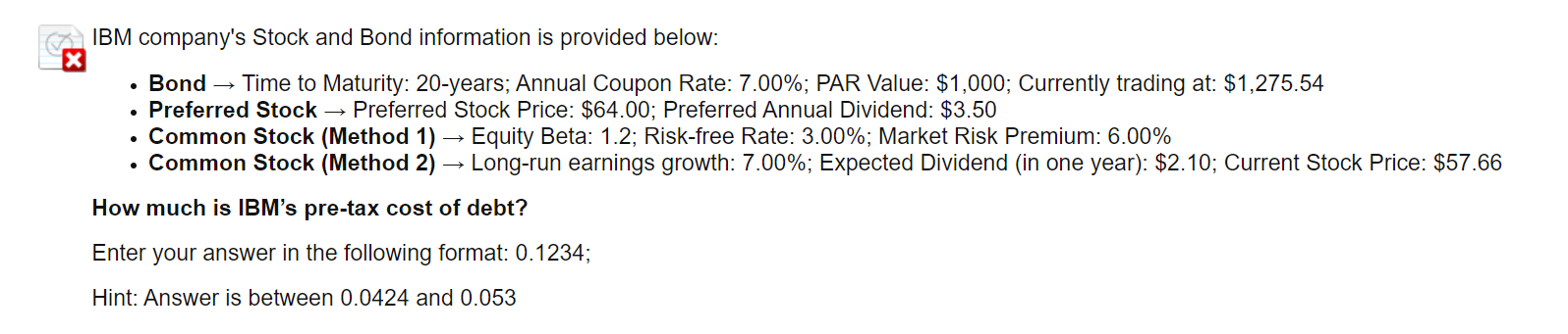 Solved IBM company's Stock and Bond information is provided | Chegg.com