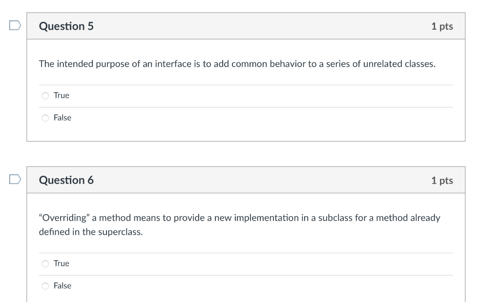Solved Question 5 1 pts The intended purpose of an interface | Chegg.com