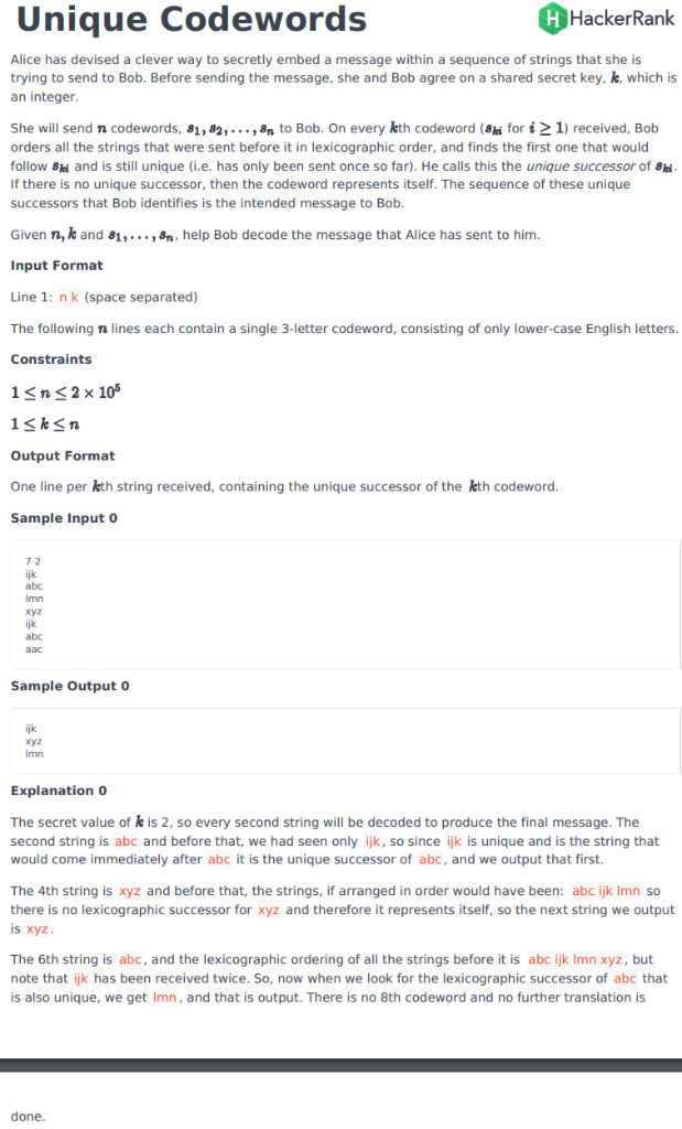 Solved Unique Codewords Hackerrank Alice Has Devised A