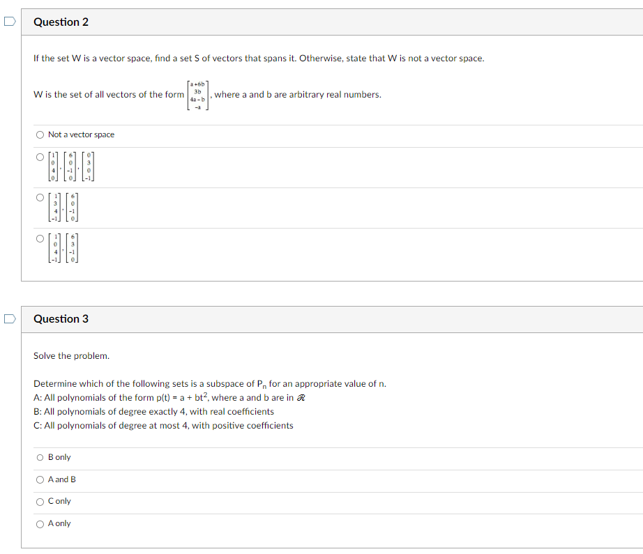 Solved If the set W is a vector space, find a set S of | Chegg.com