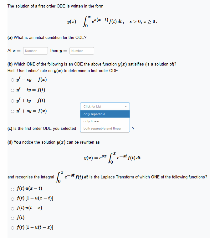 Solved The solution of a first order ODE is written in the | Chegg.com