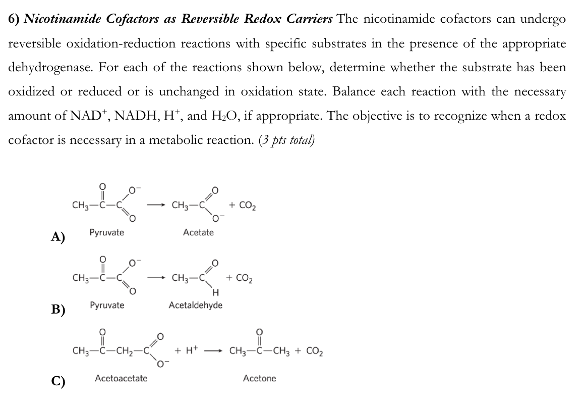 Solved 6) Nicotinamide Cofactors as Reversible Redox | Chegg.com