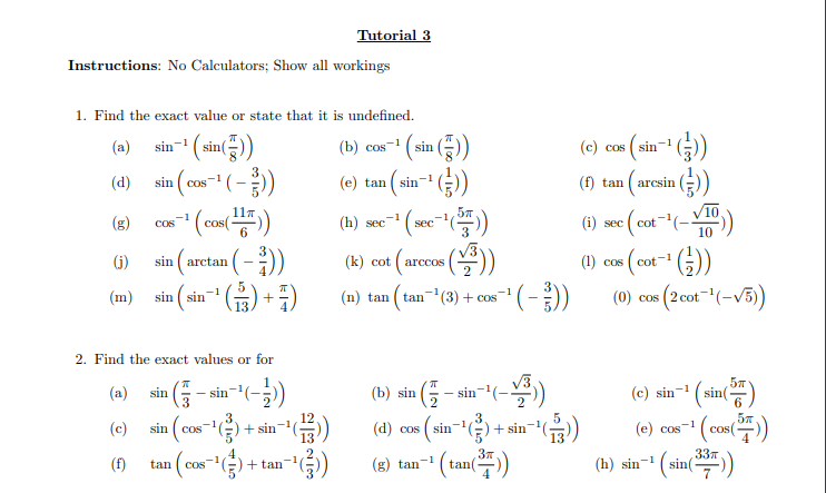 Solved Instructions: No Calculators; Show all workings 1. | Chegg.com