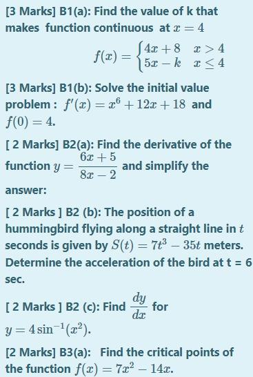 Solved [3 Marks] B1(a): Find the value of k that makes | Chegg.com